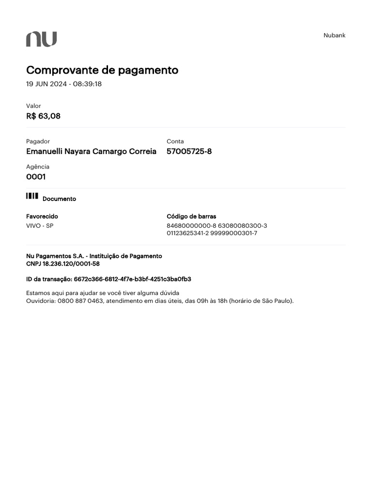 Comprovante Nubank 27-06-2024 | PDF