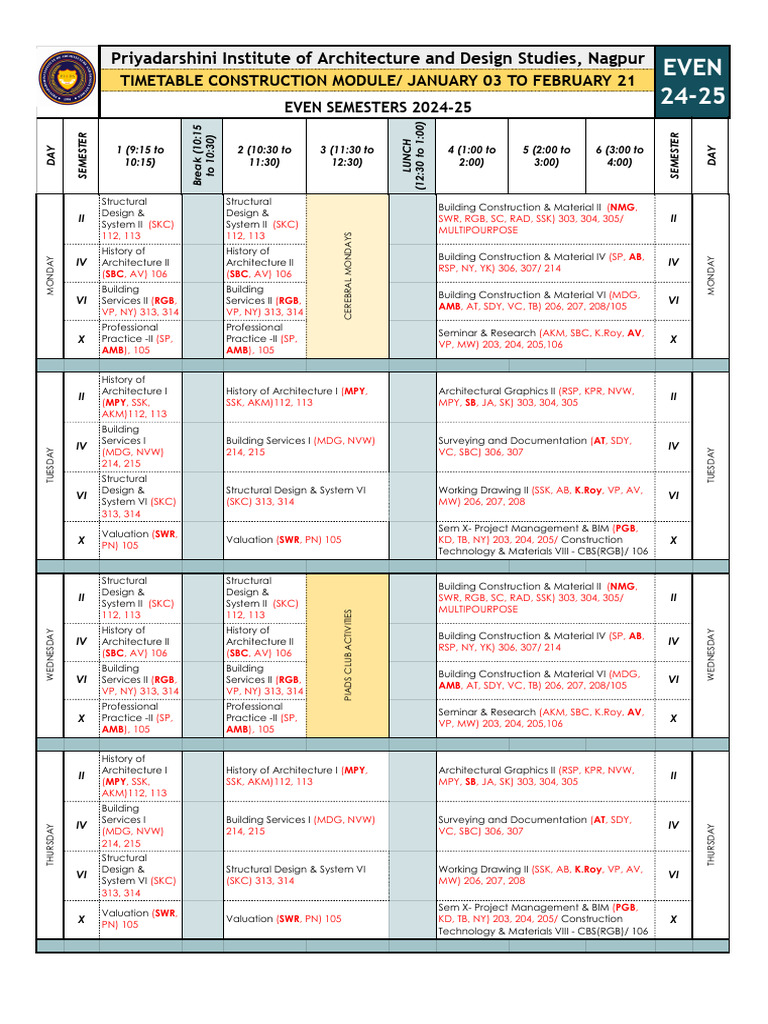 PIADS_ACADEMICS_EVEN_24-25 - BCM Module TT | PDF