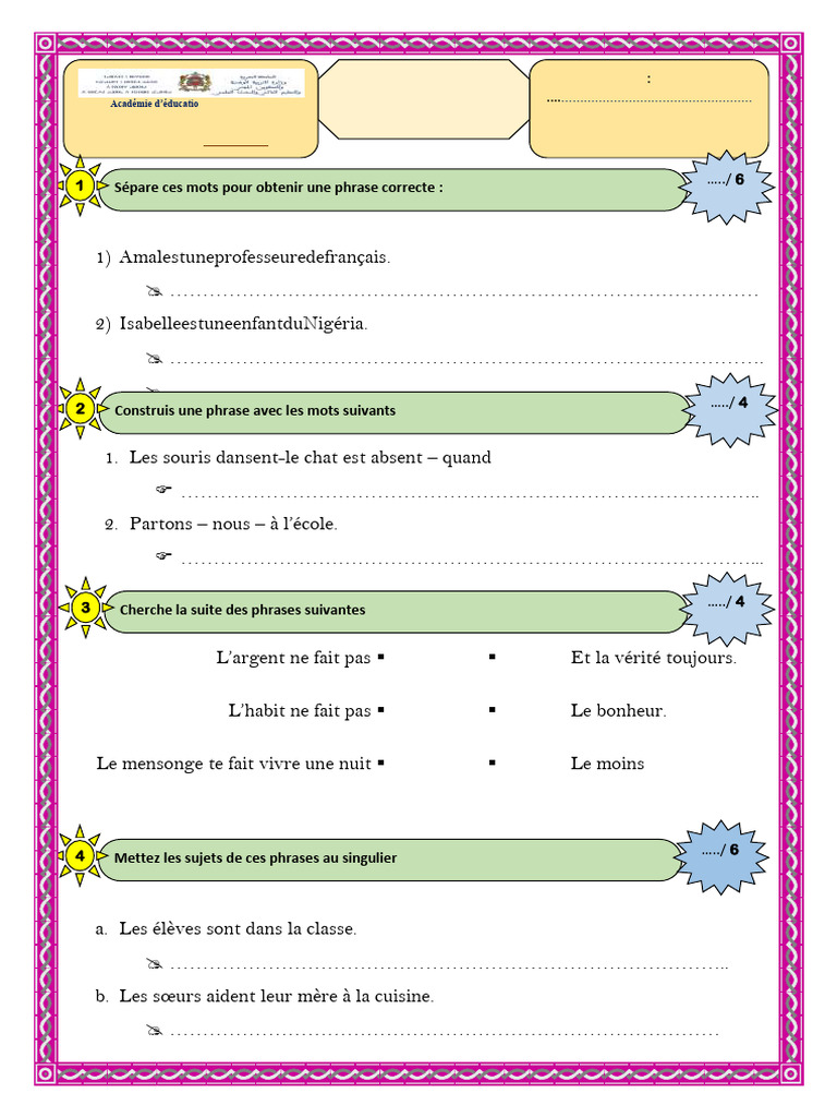 Contrôle de grammaire 5AEP 2020-2021 | PDF