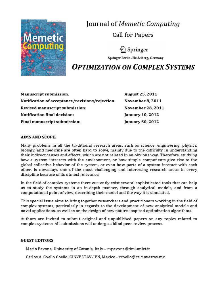 CFP-MC-ComplexSystems | PDF | Applied Mathematics | Cognitive Science