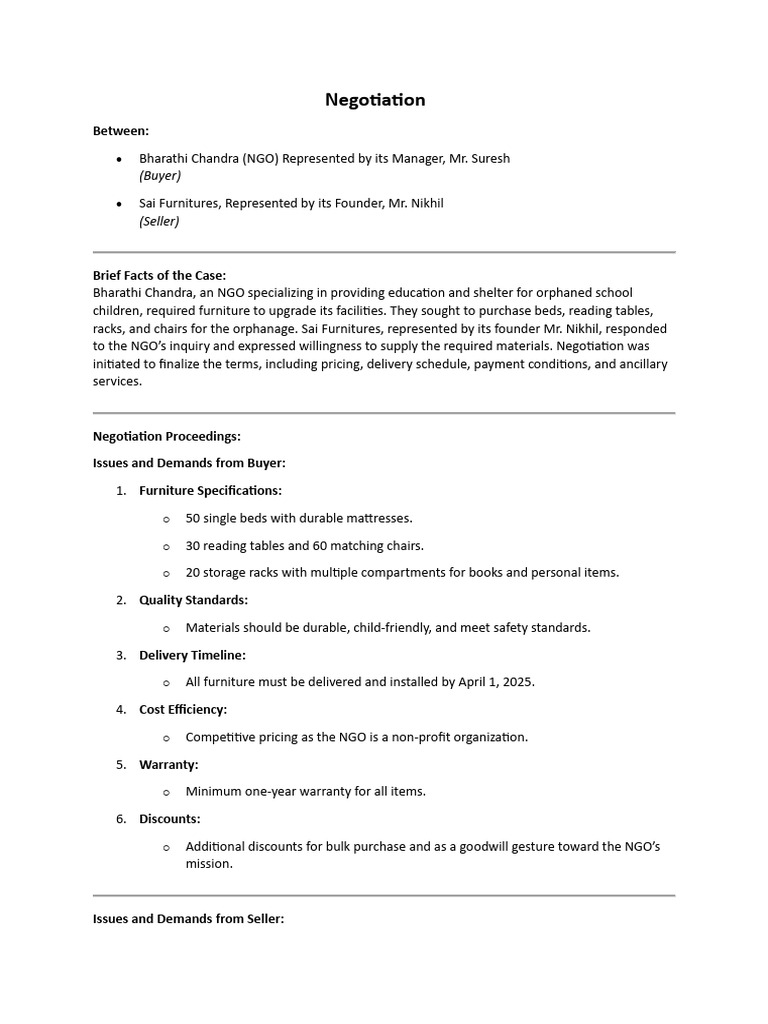 Negotiation Task Savitha | PDF | Pricing | Private Law