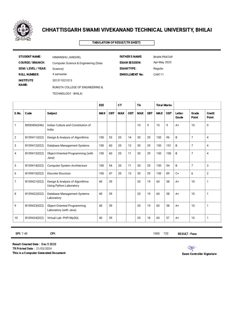 Semester Result (3) | PDF | Computer Engineering | Systems Architecture