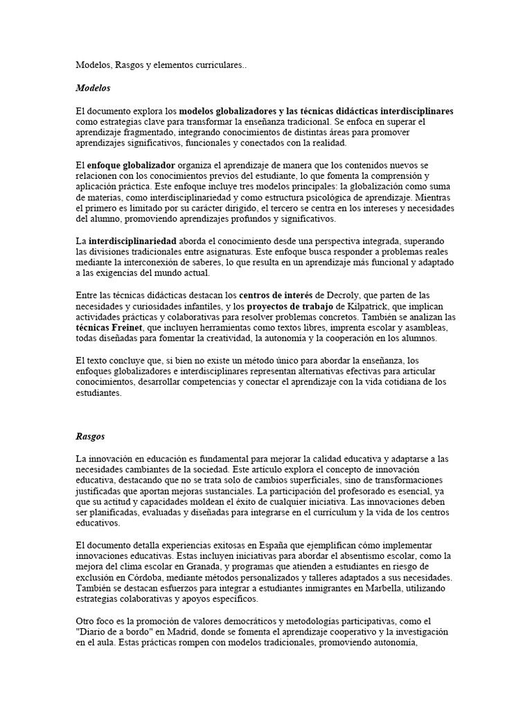 Resumen modelos,rasgos... | PDF | Plan de estudios | Enseñando