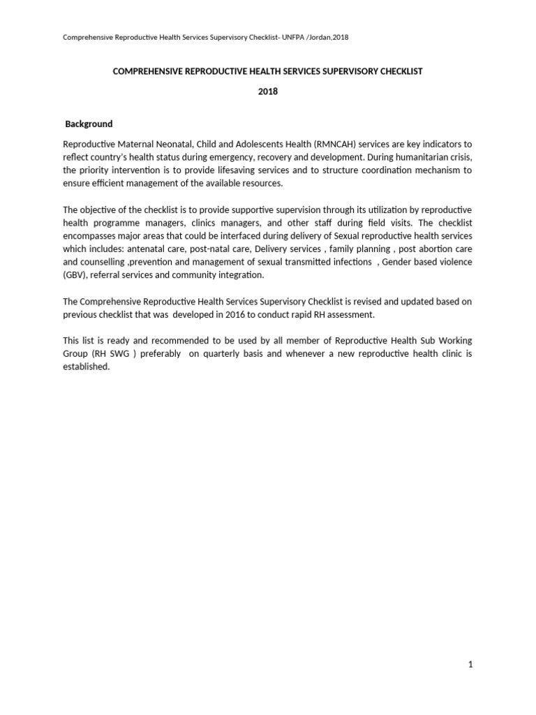 Reproductive Health Checklist Guide | PDF | Childbirth | Sexually ...