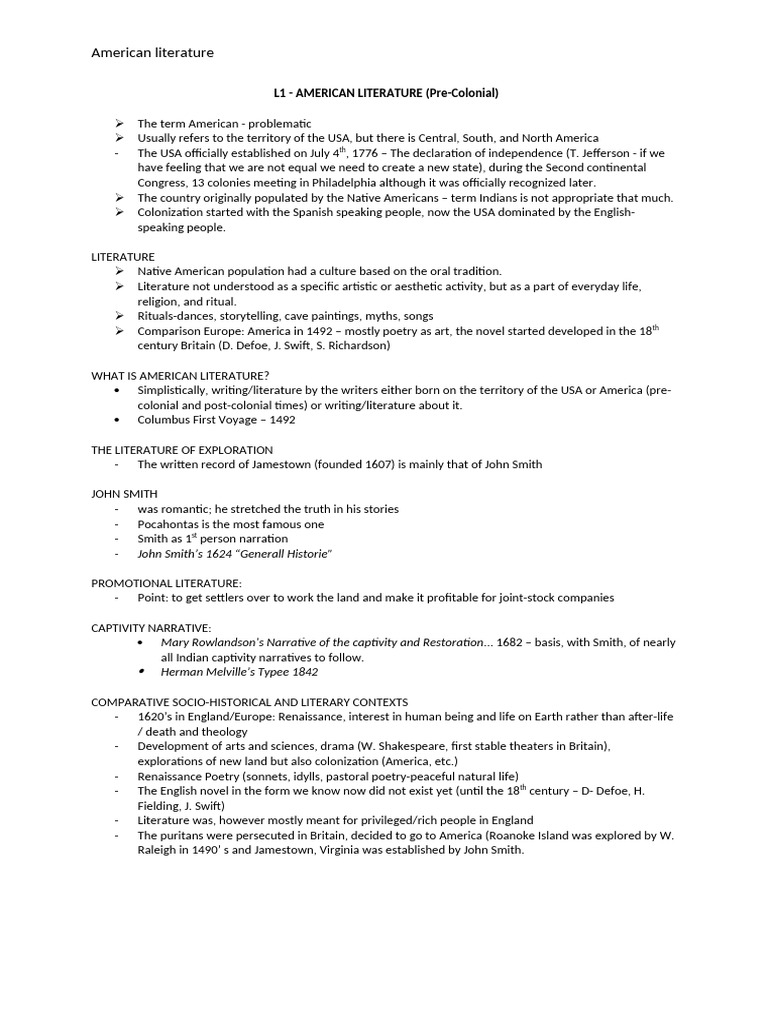 American Literature - My Notes | PDF | Romanticism | Transcendentalism