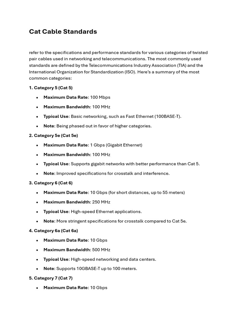 Cat Cable Standards Notes | PDF | Computer Networking | Electronics