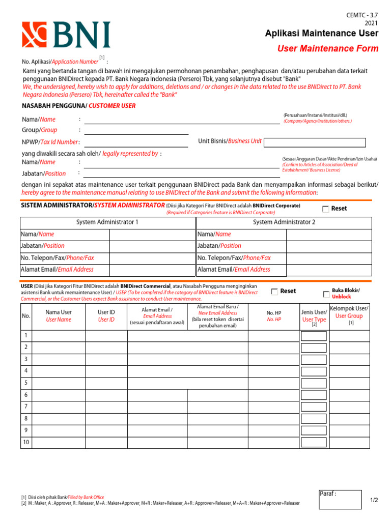Bnidirect Aplikasi Maintenance User Cemtc 37 Bilingual - Compress | PDF