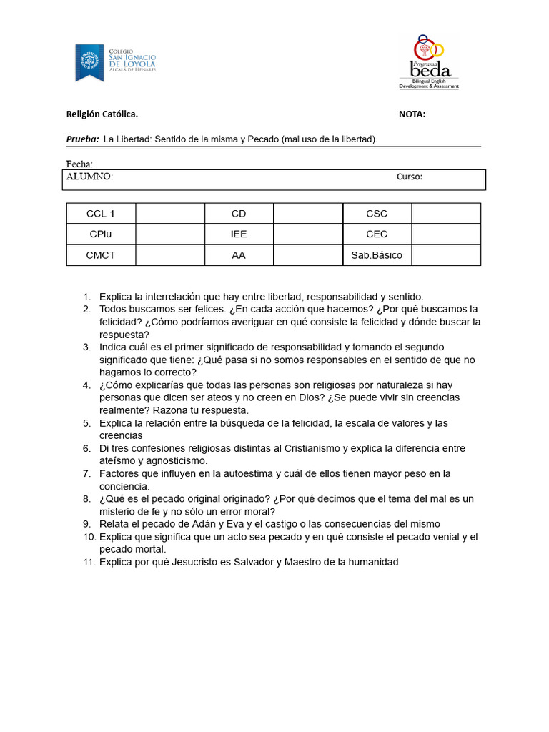Ej.PO.T1.3ESO (1) LIBERTAD, SENTIDO Y PECADO | PDF