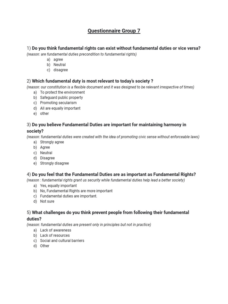 Fundamental Duties Questionnaire | PDF | Justice | Crime & Violence