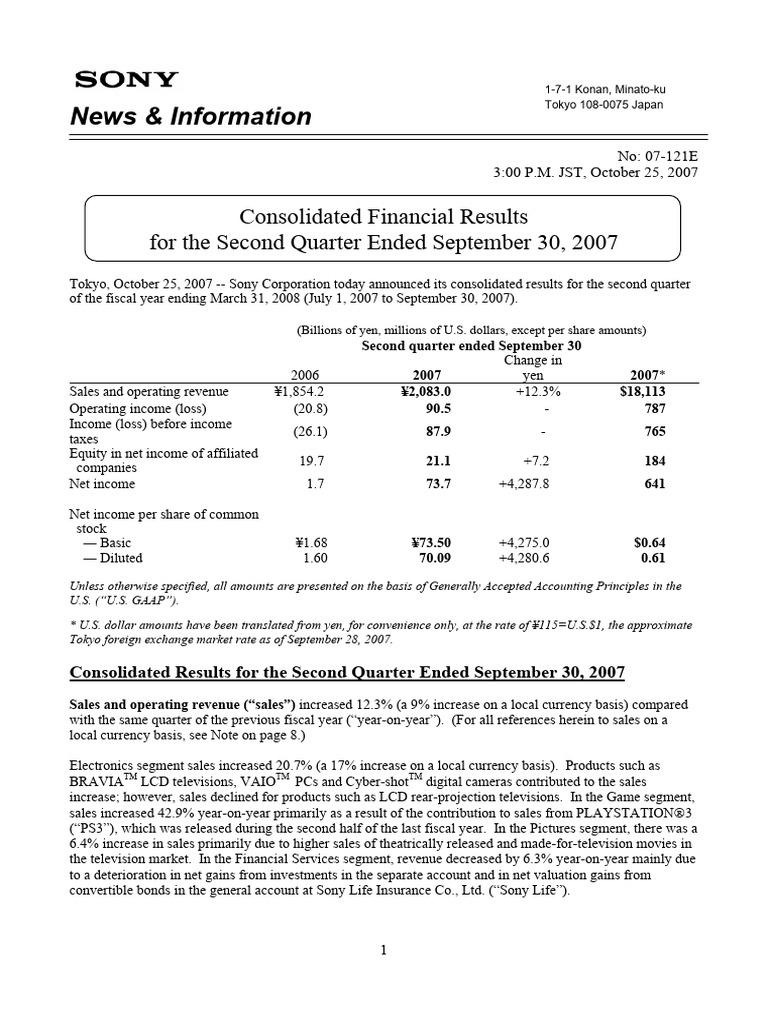 Sony | PDF | Dividend | Income