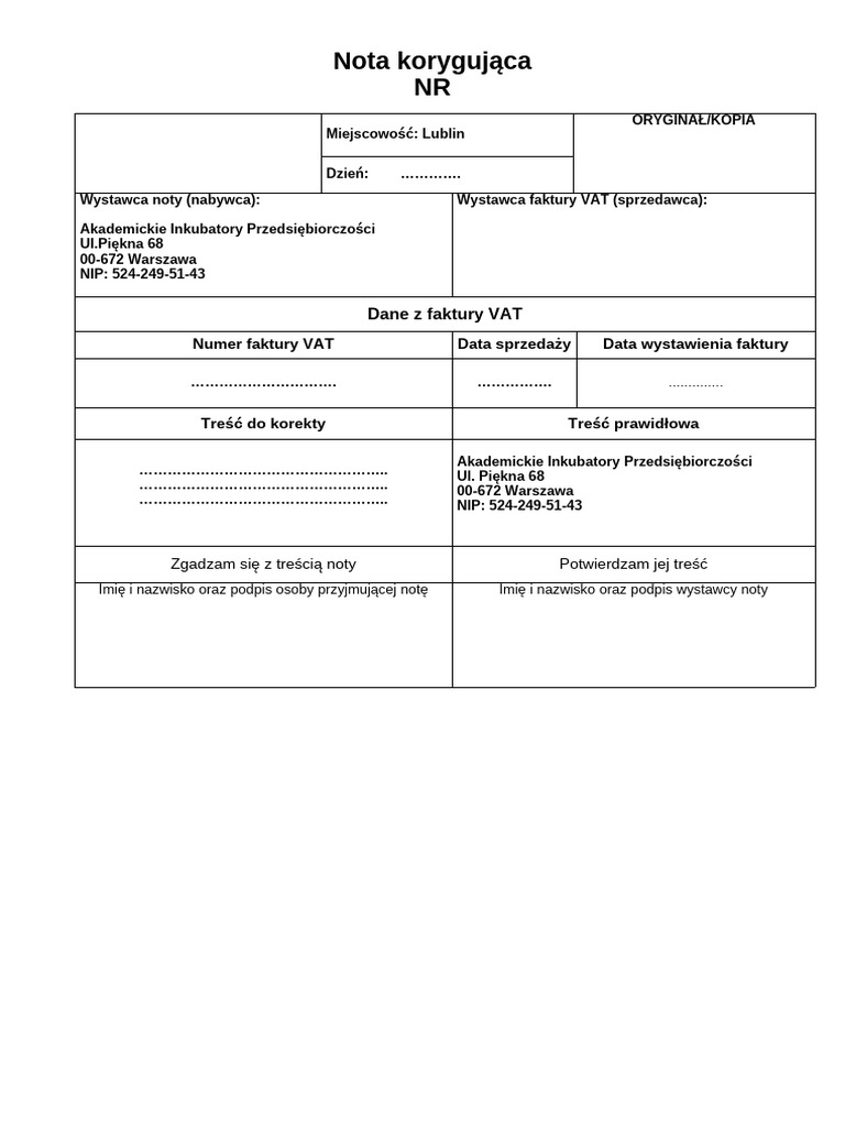 Nota Korygujaca Wzor | PDF