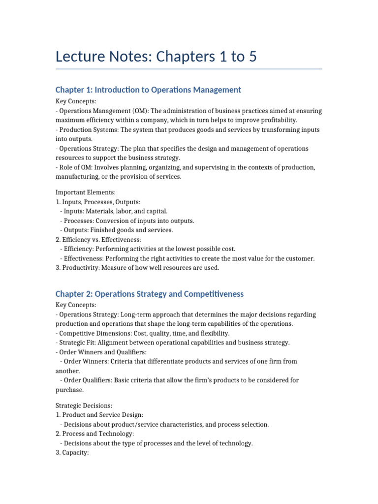Operations Management Overview: Chapters 1-5 | PDF | Business Process ...