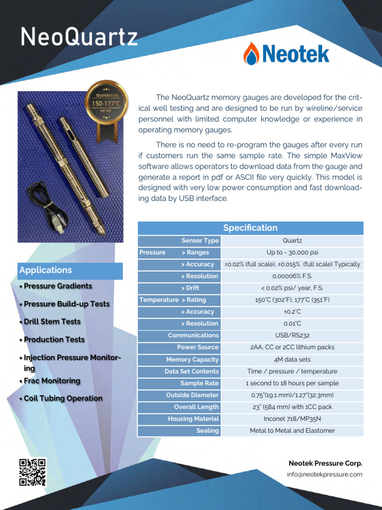 NeoQuartz Memory Gauges for Well Testing | PDF