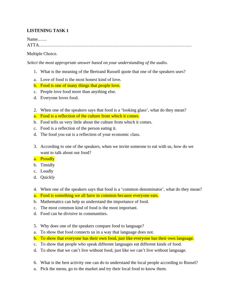 Listening Task 1 | PDF