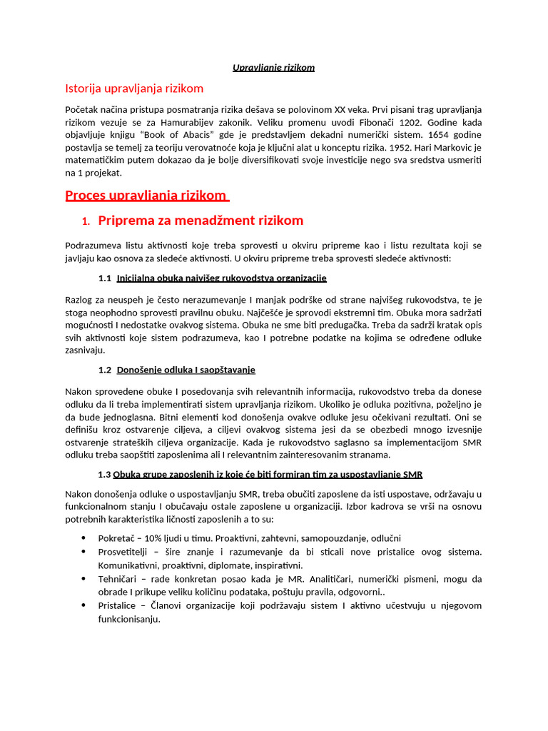 Upravljanje Rizikom Beker 1 | PDF