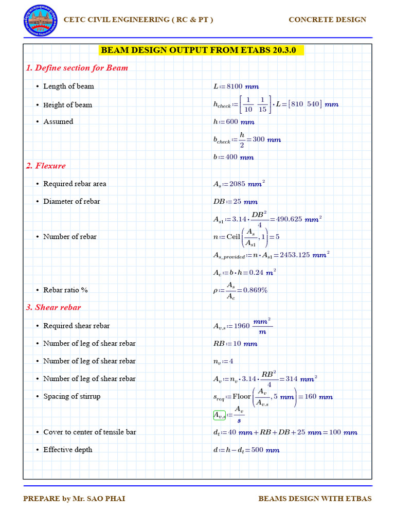 Beam Design Witb ETABS - Ppi | PDF | Beam (Structure) | Concrete