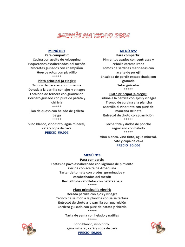 Menus Navidad 2024 Restaurante El Cordero Segovia | PDF | ensalada ...