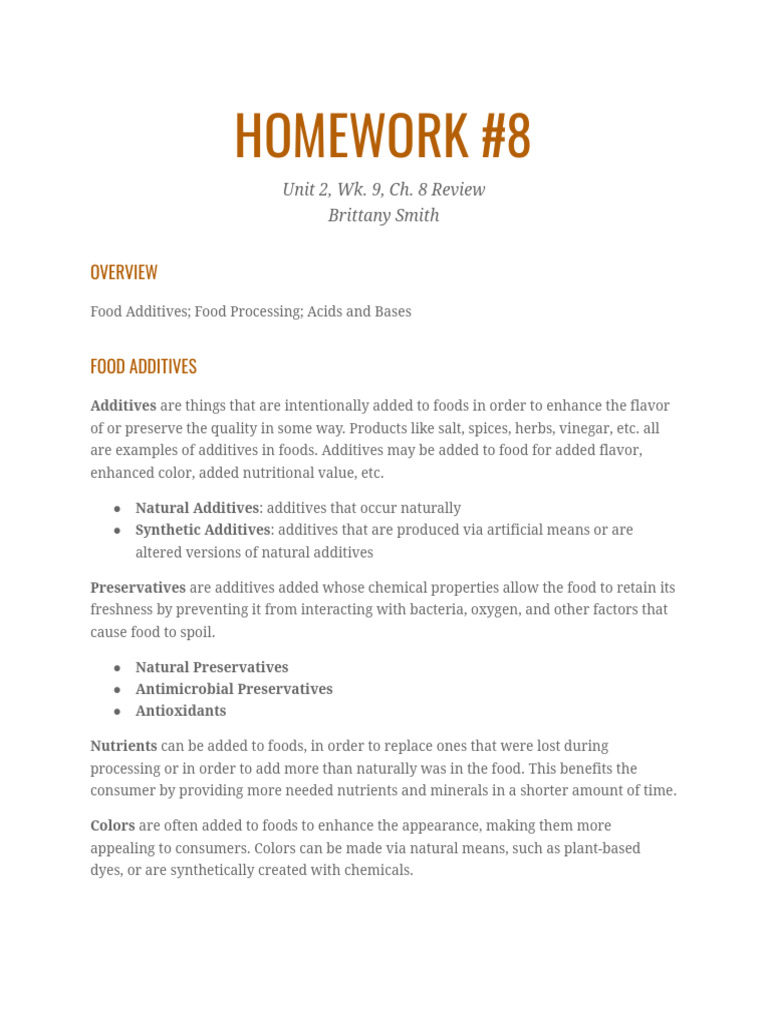 Food Additives & Processing Acids and Bases - Ch.8 Review | PDF | Acid | Foods