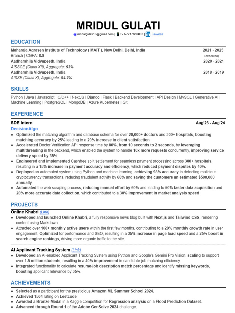 Mridul Gulati SDE Resume | PDF | Search Engine Optimization ... Mridul Gulati SDE Resume | PDF | Search Engine Optimization ...