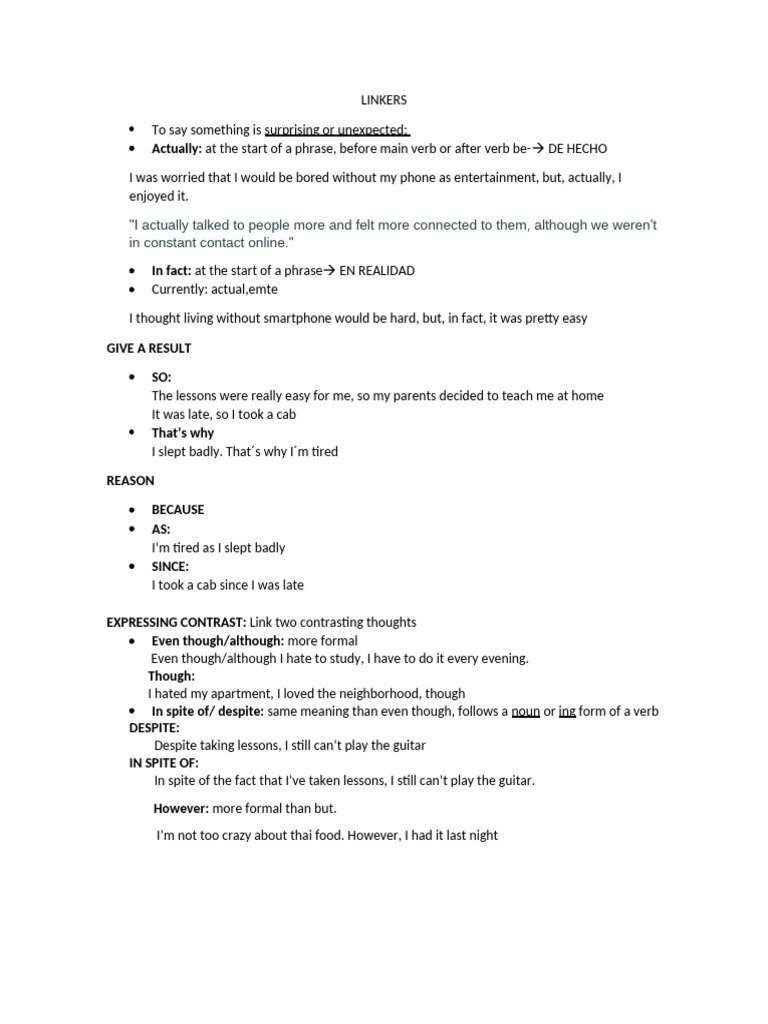 LINKERS | PDF | Adverb | Syntax