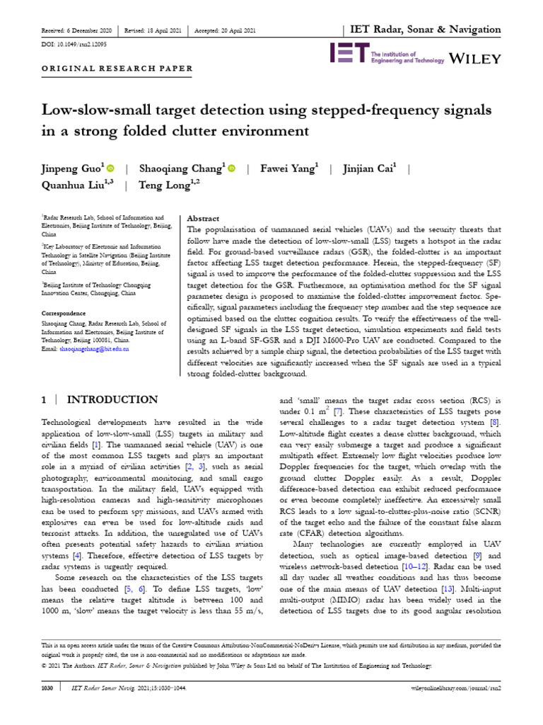 Guo Et Al 2021 Low Slow Small Target Detection Using Stepped Frequency ...