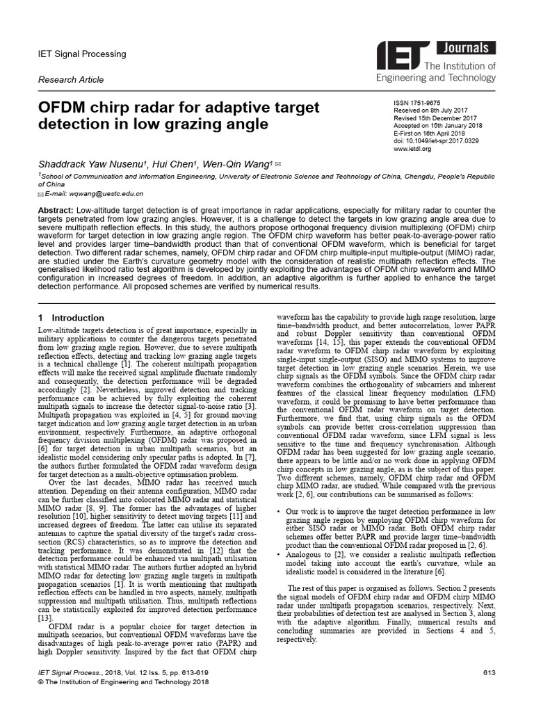 wang-et-al-2018-ofdm-chirp-radar-for-adaptive-target-detection-in-low-grazing-angle | PDF ...