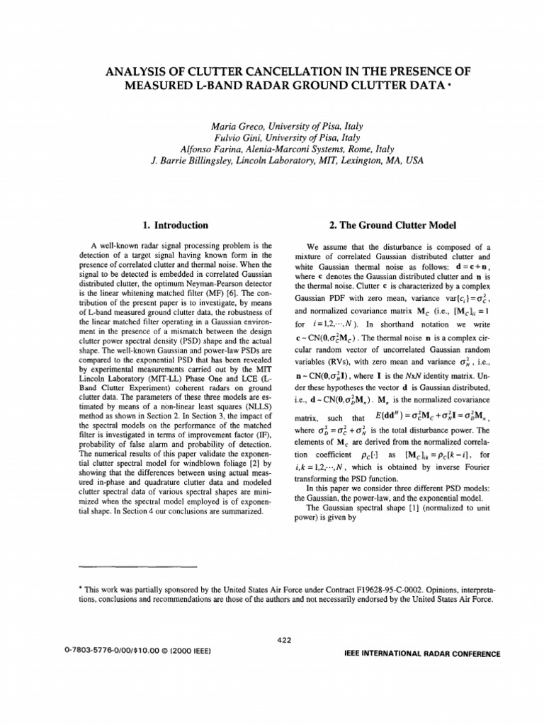 ANALYSIS OF CLUTTER CANCELLATION IN THE PRESENCE OF MEASURED L-BAND ...