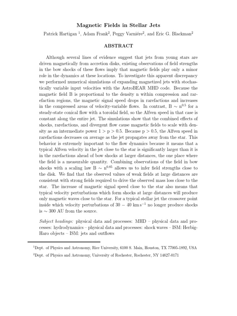 Patrick Hartigan Et Al - Magnetic Fields in Stellar Jets | PDF | Shock ...