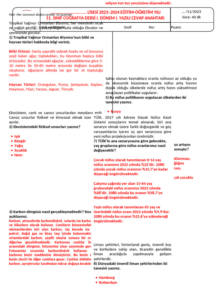 11-sinif-1-donem-1-yazili-cevap-anahtari-2023-2024 (1) | PDF