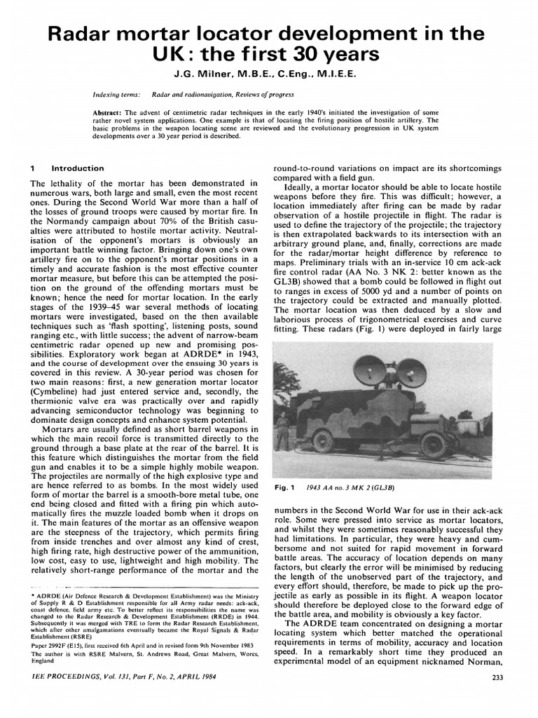 Centimetric Radar for Mortar Location | PDF | Radar | Mortar (Weapon)