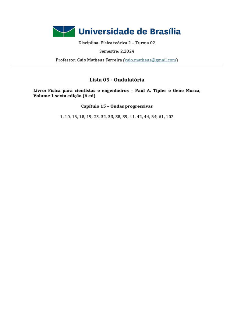 Lista 05 - Ondulatoria | PDF