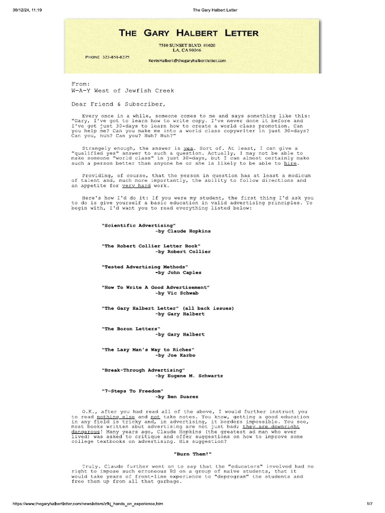 Hands On Experience - Gary Halbert | PDF