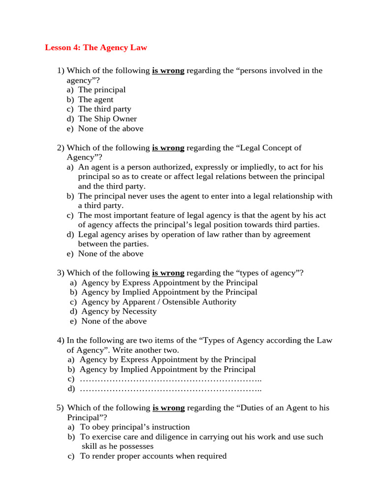 LAW251 - EXERCISES - 2 | PDF | Cargo | Law Of Agency