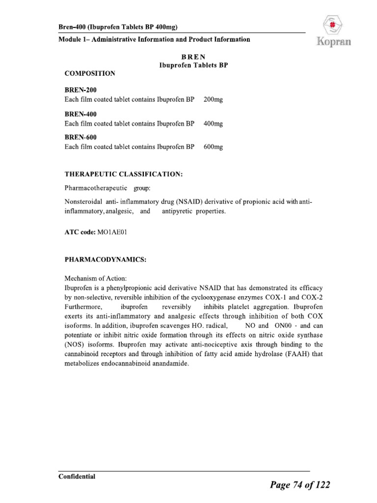 Bren - 400 - Ibuprofen - 400 - MG Film Coated Tablet - PIL | PDF