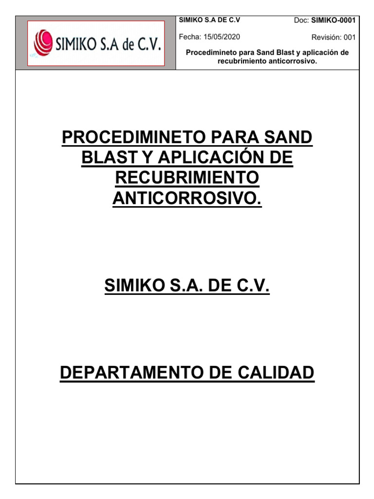 SIMIKO PROCEDIMEINTO SAND BLAST | PDF | Revestimiento | Abrasivo