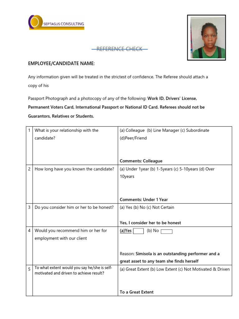 Simisola Reference Form | PDF