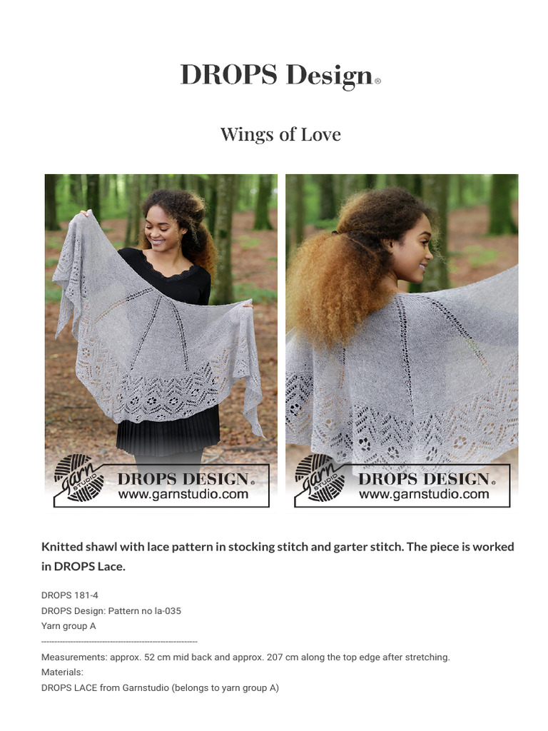 Wings of Love - Knitted Shawl With Lace Pattern in Stocking Stitch and ...