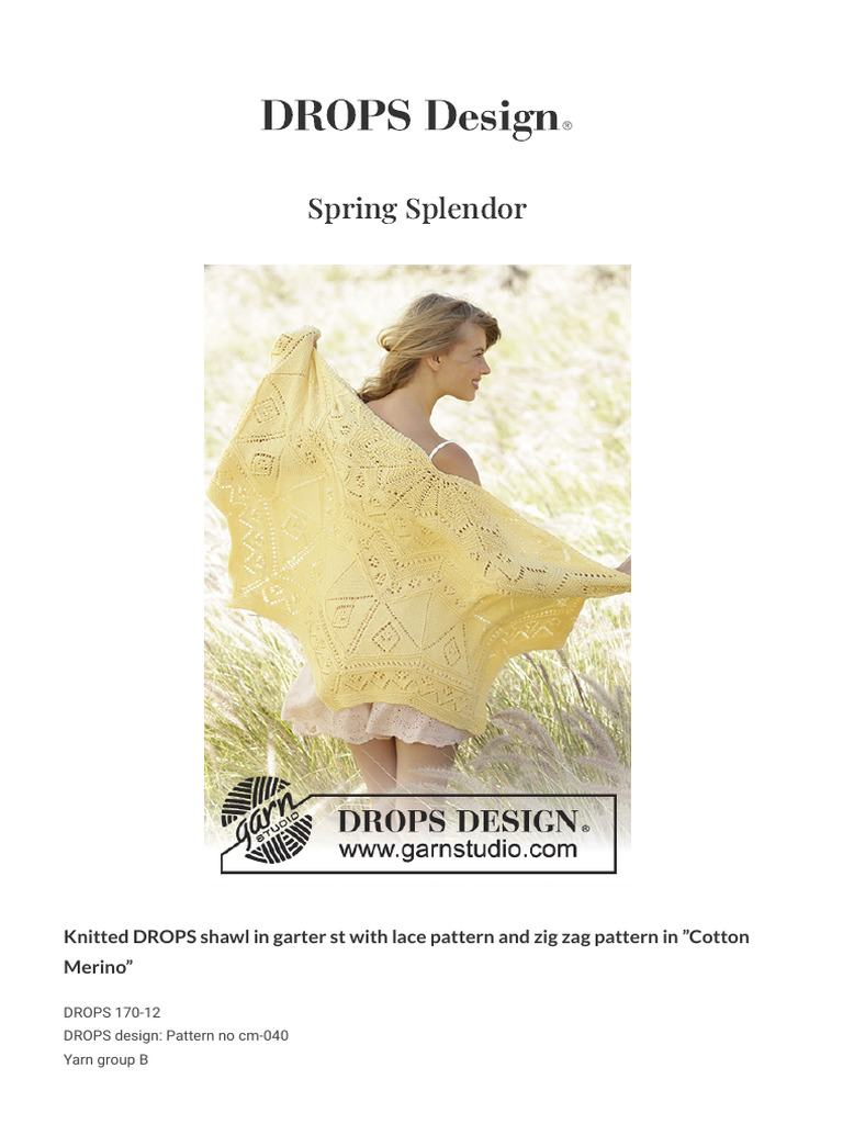Spring Splendor - Knitted DROPS Shawl in Garter ST With Lace Pattern ...