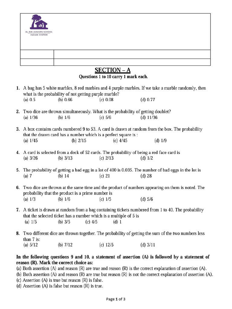 WORKSHEET Probability | PDF