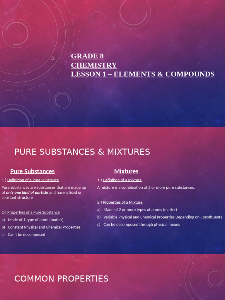 Lesson 1 - Elements and Compounds | PDF | Chemical Substances | Chemical Compounds