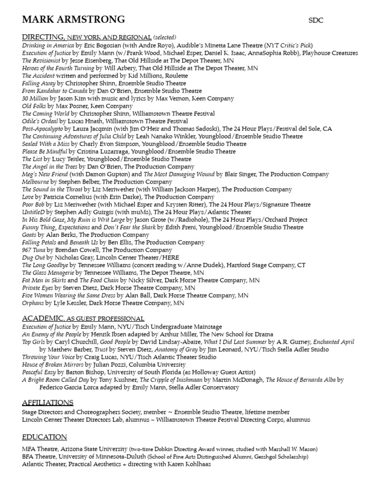 Mark Armstrong: Director Resume Highlights | PDF | Theatre | American ...