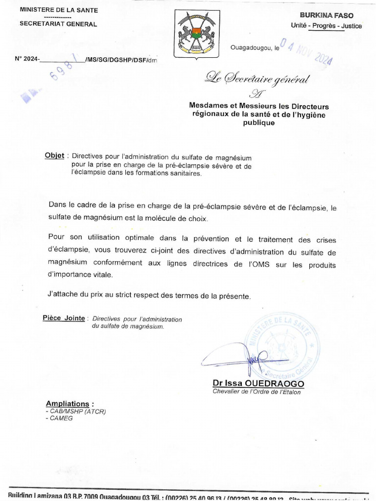 Let - Directives Sulfate de Magnesium PEC Pré Éclampsie .... | PDF