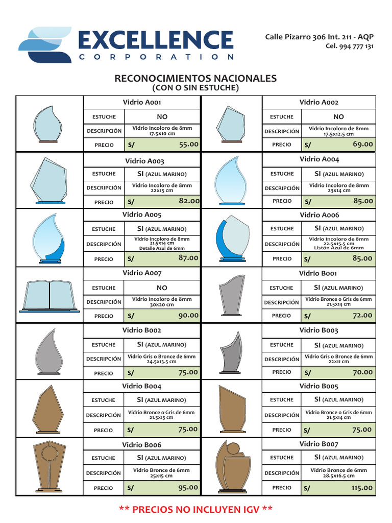Precios Vidrios y Rótulos Reconocimientos | PDF