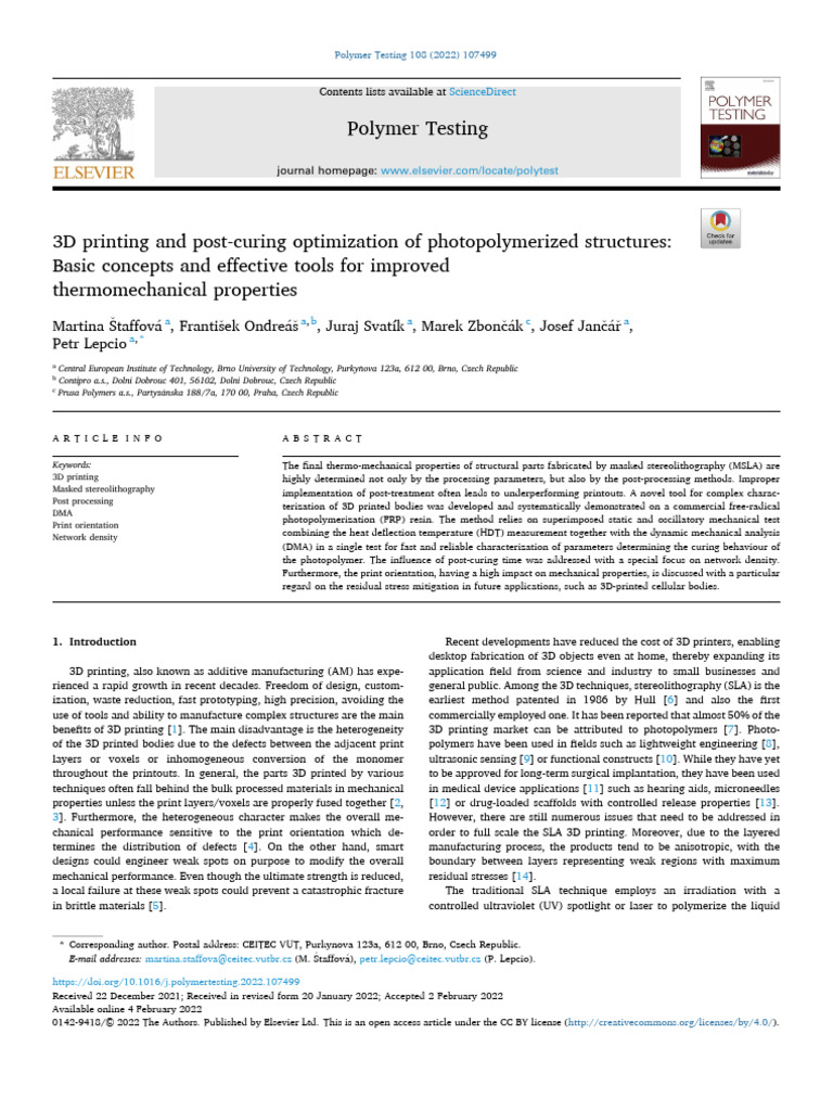 3D printing and post-curing optimization of photopolymerized structures ... 3D printing and post-curing optimization of photopolymerized structures ...