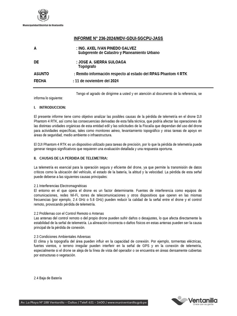 Informe #236-2024 Drone Mantenimeinto Telemetria | PDF | Vehículo aéreo no tripulado ...
