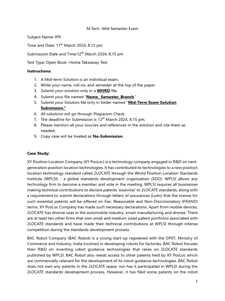 MSE Exam -M.Tech | PDF | Patent | Intellectual Works