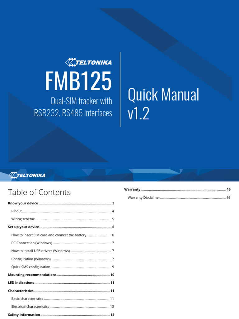 FMB125 Quick Manual v1.2 | PDF | Microsoft Windows | Usb