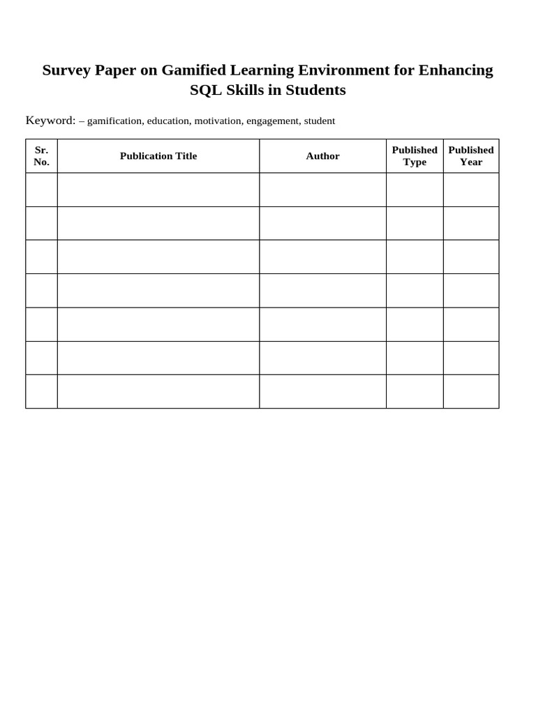 Survey Paper On Gamified Learning Environment For Enhancing SQL Skills ...