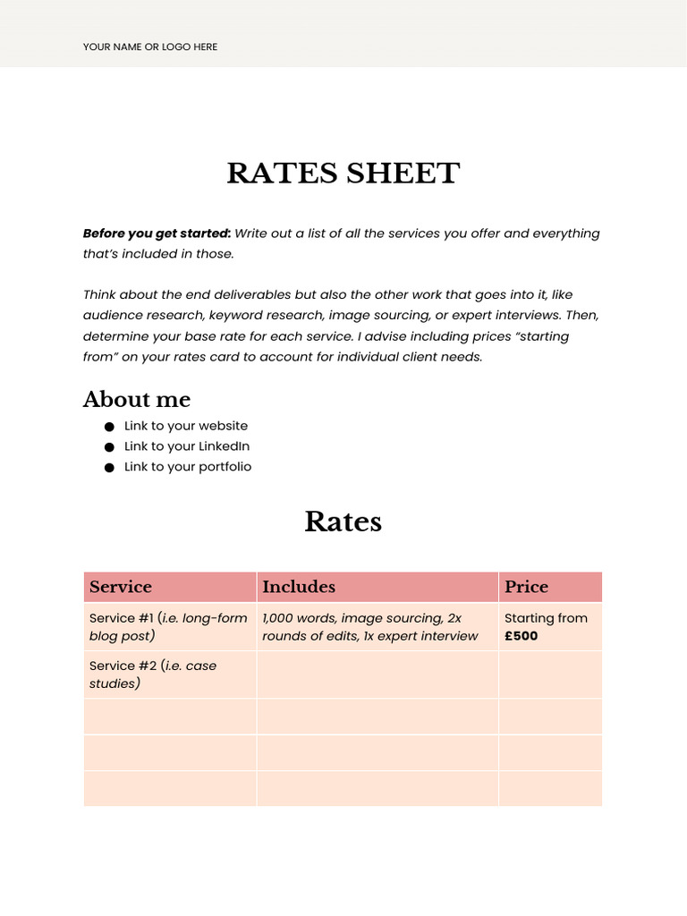 Rates Card Template - Workflow Wizard | PDF