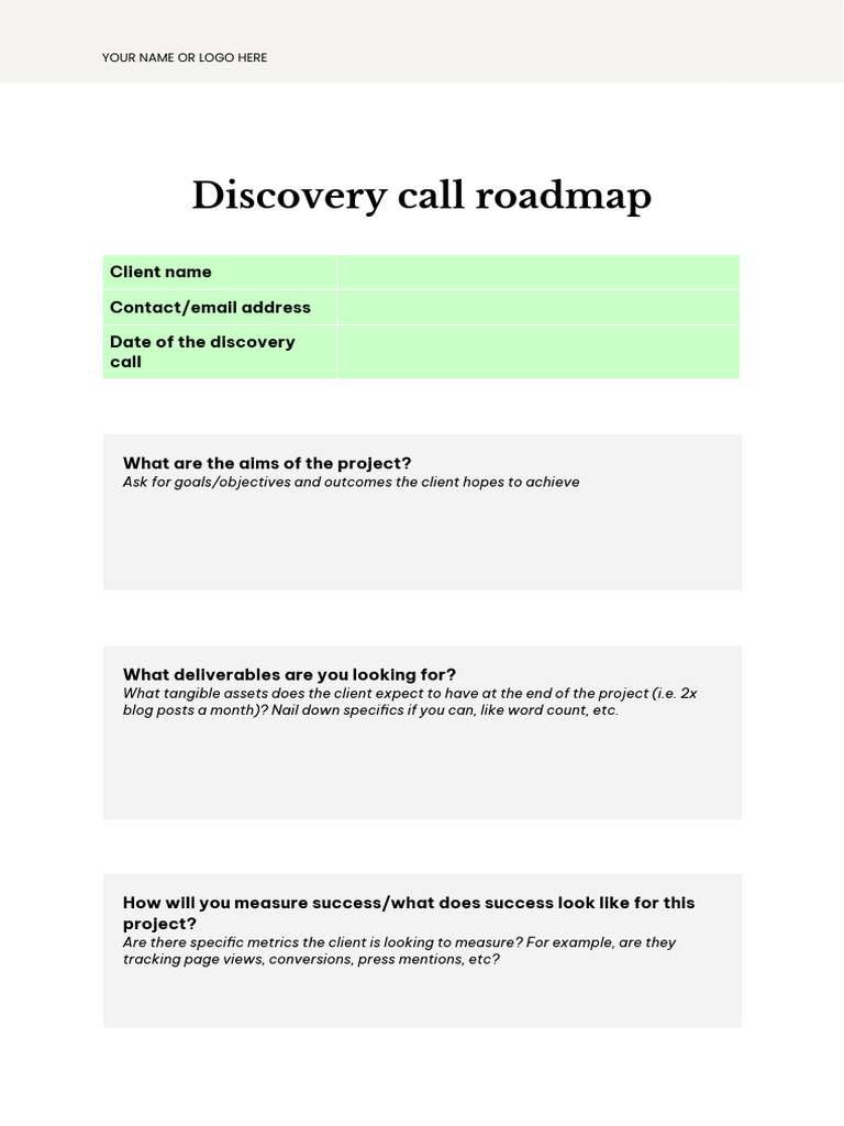 Discovery Call Roadmap - Workflow Wizard | PDF
